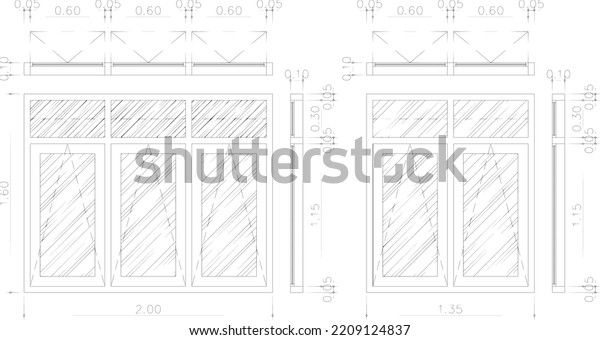 Wood Aluminum Window Sketch Notation Dimensions Stock Vector (Royalty ...