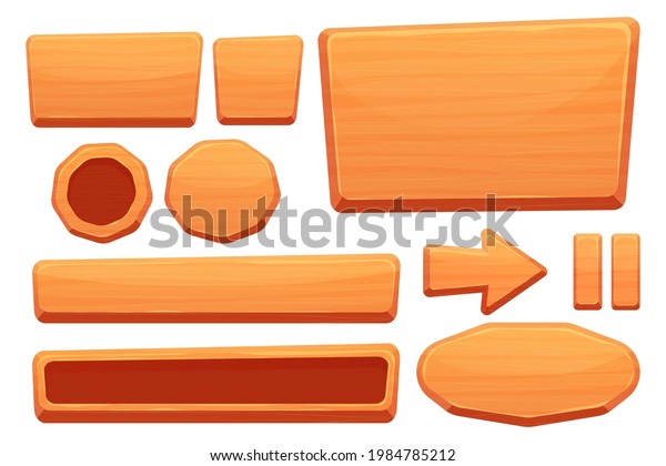 Wood Button Set Cartoon Style Cracked Stock Vector (Royalty Free ...