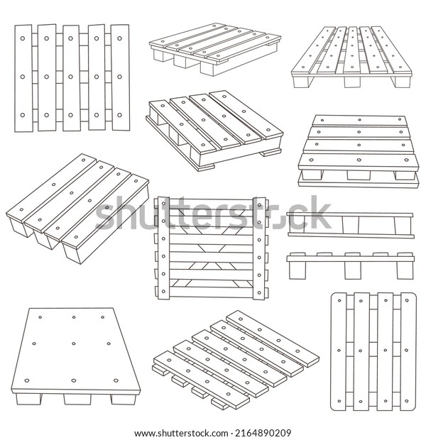 Wood Pallets Line Vector Illustration Collection Stock Vector (Royalty ...