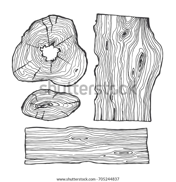 Wood Sketch Set Hand Drawing Sawmill Stock Vector (Royalty Free) 705244837