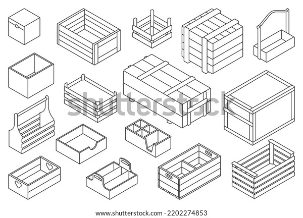 Wooden Box Isometric Vector Outline Set Stock Vector (Royalty Free ...