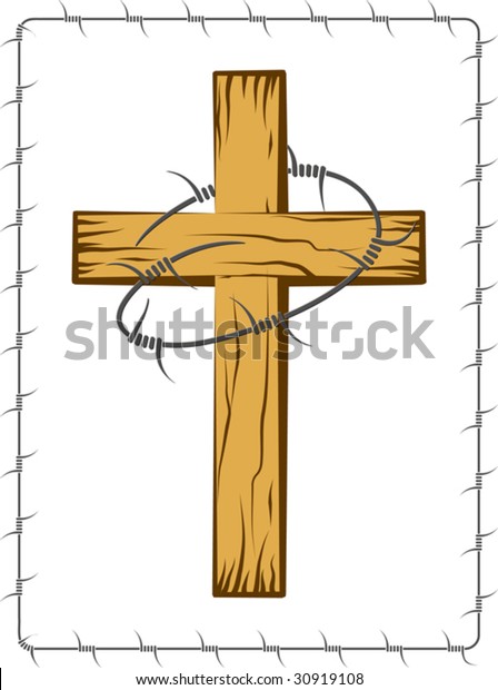 Wooden Cross Barbed Wire Stock Vector (Royalty Free) 30919108