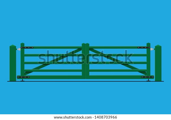 Wooden farm gates vector flat design.