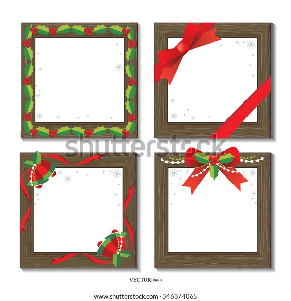 Wooden Frame Christmas Set Stock Vector (Royalty Free) 346374065 ...