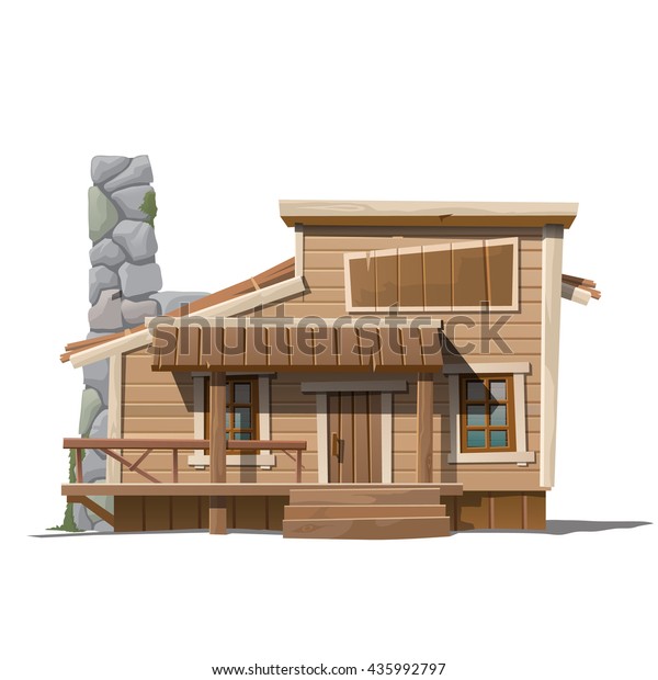 Wooden House Stone Chimney Vector Stock Vector (Royalty Free) 435992797