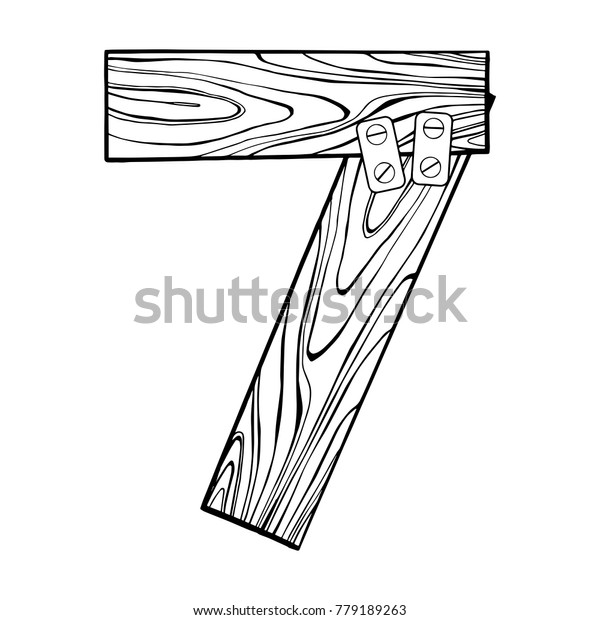 Wooden Number 7 Engraving Vector Illustration Stock Vector (Royalty ...