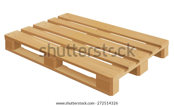 Wooden pallet in perspective, front and side view with dimensions.