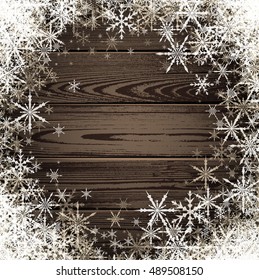 Wooden Winter Square Background White Snowflakes Stock Vector (Royalty ...