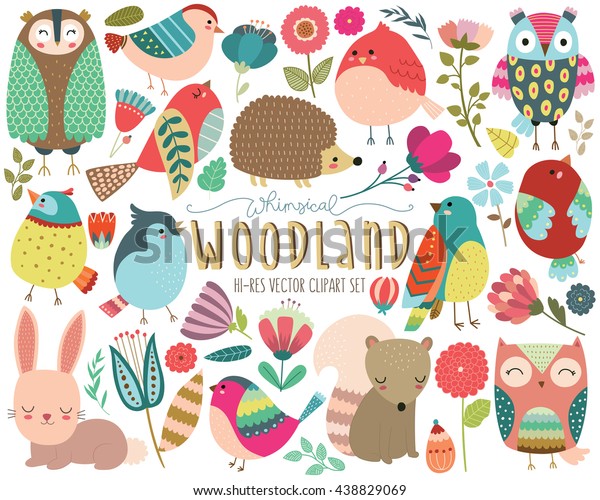 Woodland Animals Whimsical Design Elements Vector Stock Vector (Royalty ...