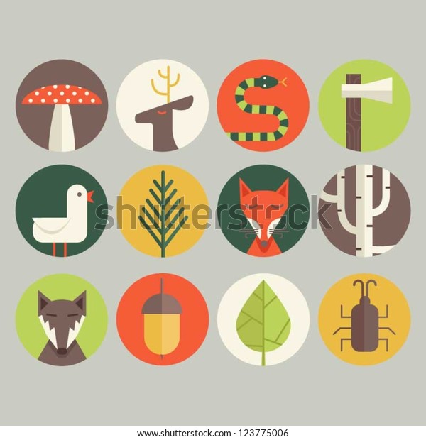 Woodland Icons Stock Vector (Royalty Free) 123775006