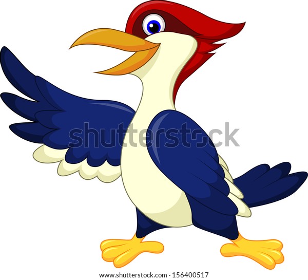 Woodpecker Bird Cartoon Waving Stock Vector (Royalty Free) 156400517