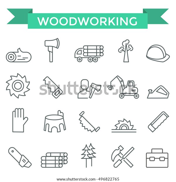 Woodworking Icons Thin Line Design Stock Vector (Royalty Free ...