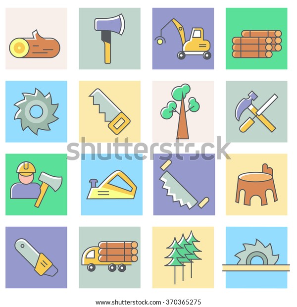 Woodworking Icons Thin Line Flat Design Stock Vector (Royalty Free ...