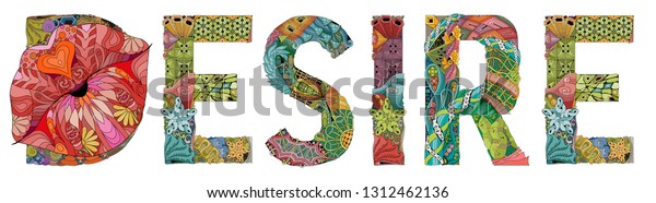 Word Desire Lips Silhouette Vector Zentangle Stock-vektor (royaltyfri ...