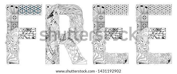 Word Free Coloring Vector Decorative Zentangle Stock Vector (Royalty ...