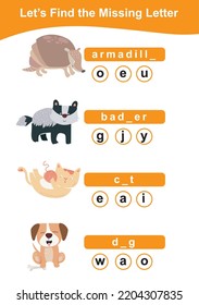 Word Game Sheet Complete Words Animals Stock Vector (Royalty Free ...