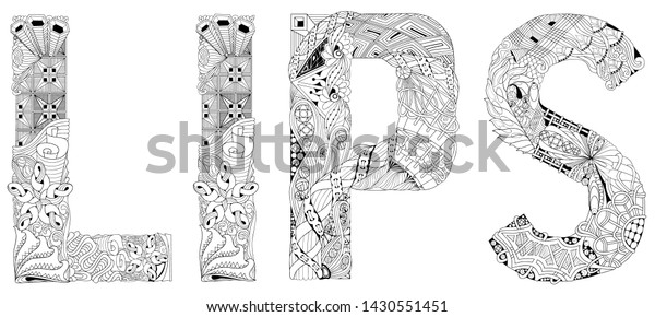 Word Lips Coloring Vector Decorative Zentangle Stock Vector (Royalty ...