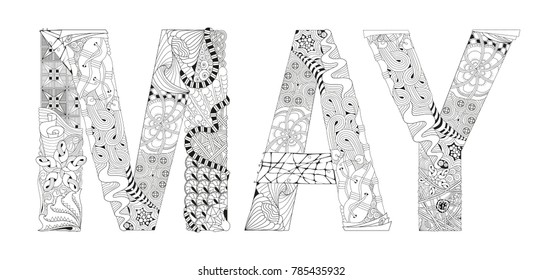Word May Coloring Vector Decorative Zentangle Stock Vector (Royalty ...