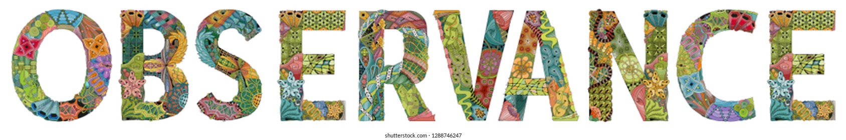 Word Observance Vector Zentangle Object Decoration: vector de stock ...