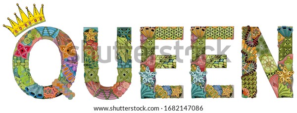 Word Queen Crown Vector Zentangle Object Stock Vector (Royalty Free ...