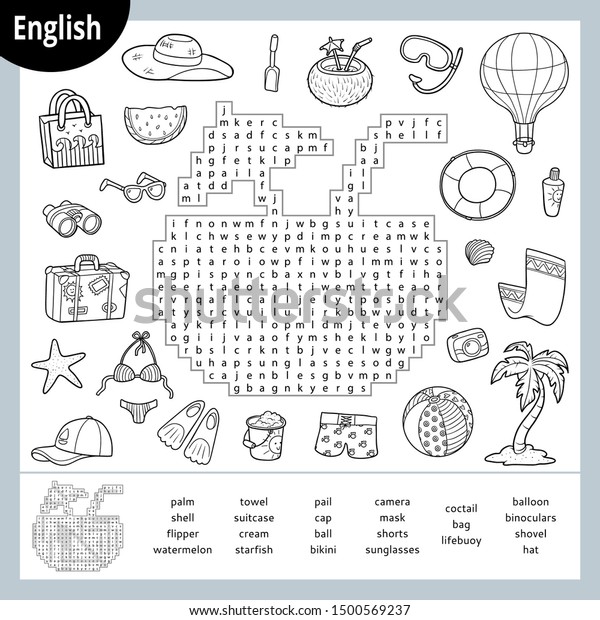 Word Search Puzzle Cartoon Set Summer Stock Vector (Royalty Free ...