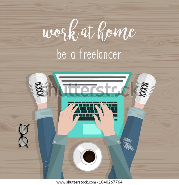 Work Home Freelance Concept Freelancer Taping Stock Vector (Royalty ...
