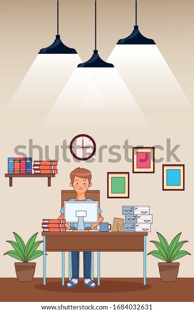 Work Home Man Character Vector Illustration Stock Vector (Royalty Free ...