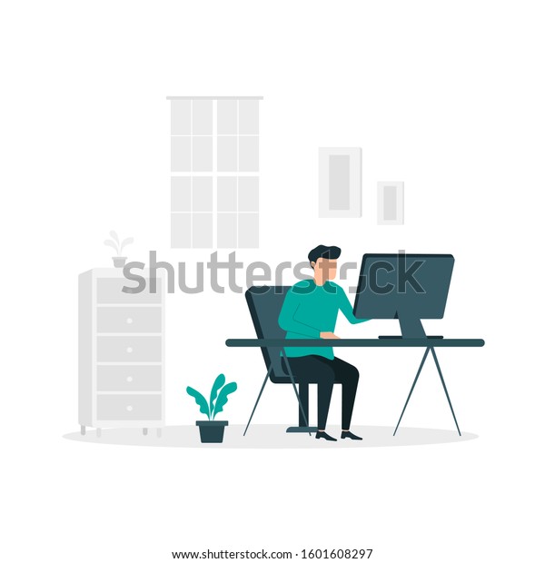 Work Illustration Concept Man Working Office Stock Vector (Royalty Free ...
