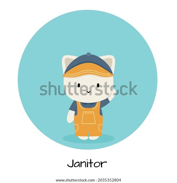 Work Janitor Simple Cute Cat Character Stock Vector (Royalty Free ...