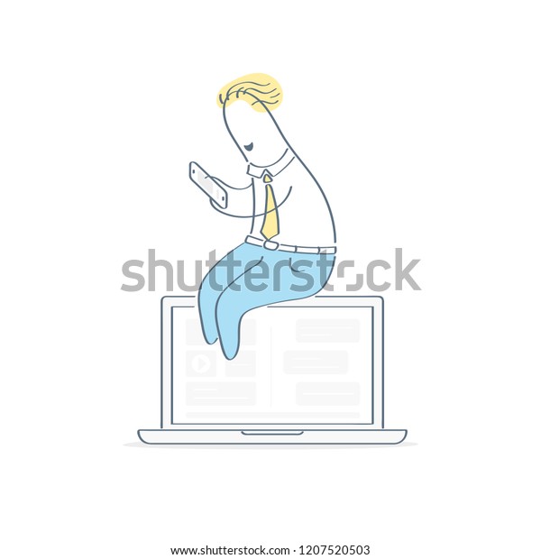 Work Online Networking Chatting Cartoon Man Stock Vector (Royalty Free ...