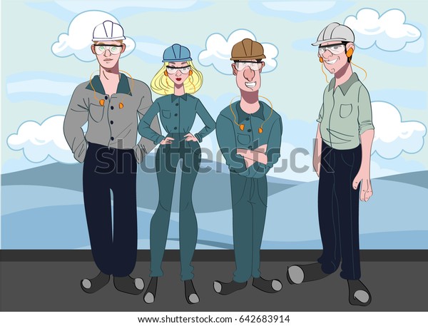Work Safety Team Working Man Under Stock Vector (Royalty Free ...