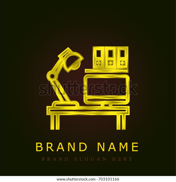 Work Station Golden Metallic Logo Stock Vector (Royalty Free) 703101166 ...