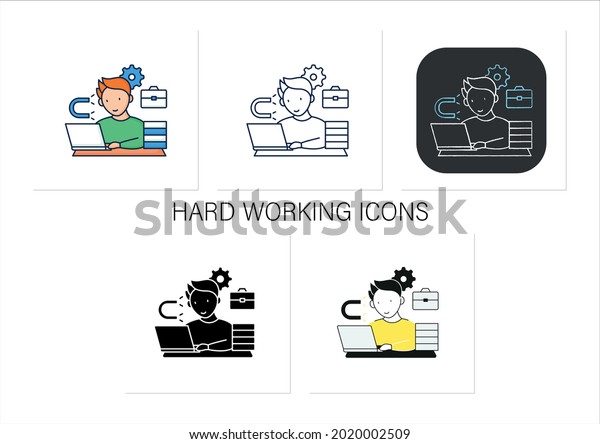 Workaholic Icons Set Inability Detach Work Stock Vector (Royalty Free ...