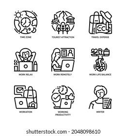Workation Icons Set Outline Style Stock Vector (Royalty Free ...