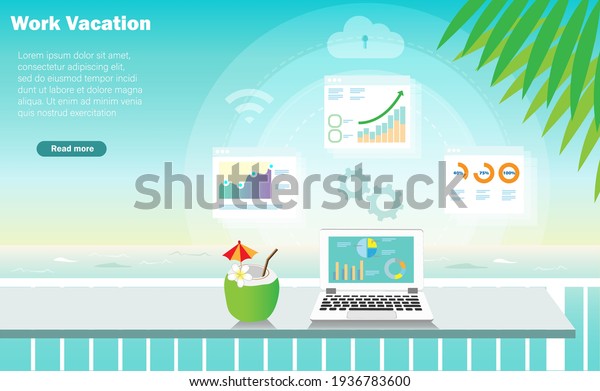 Workation Working On Vacation Concept Laptop Stock Vector (Royalty Free ...