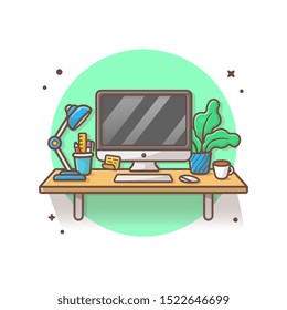 Workdesk Vector Icon Illustration Desktop Lamp Stock Vector (Royalty ...