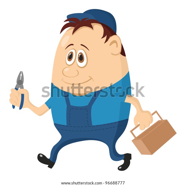 Worker Cartoon Character Man Blue Uniform Stock Vector (Royalty Free ...