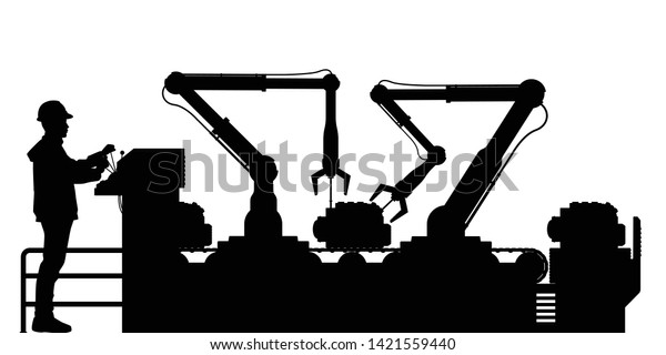 Worker Factory Silhouette Vector Stock Vector (Royalty Free) 1421559440 ...