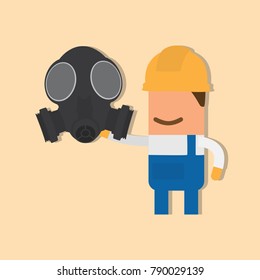 Worker Holding Gas Mask Vector Illustration Stock Vector (Royalty Free ...