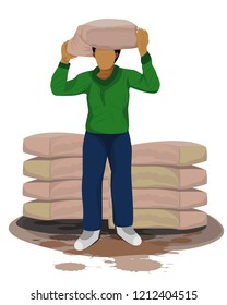 Worker Man Cartoon Shape Cement Bag Stock Vector (Royalty Free) 1212404515