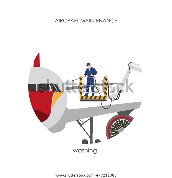 Worker Washing Plane Parked Aircraft Cleaning Stock Vector (Royalty ...