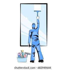 Worker Washing Window Vector Illustration Stock Vector (Royalty Free ...