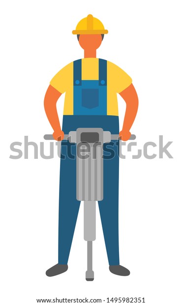 Worker Wearing Uniform Helmet Isolated Workman Stock Vector (Royalty ...