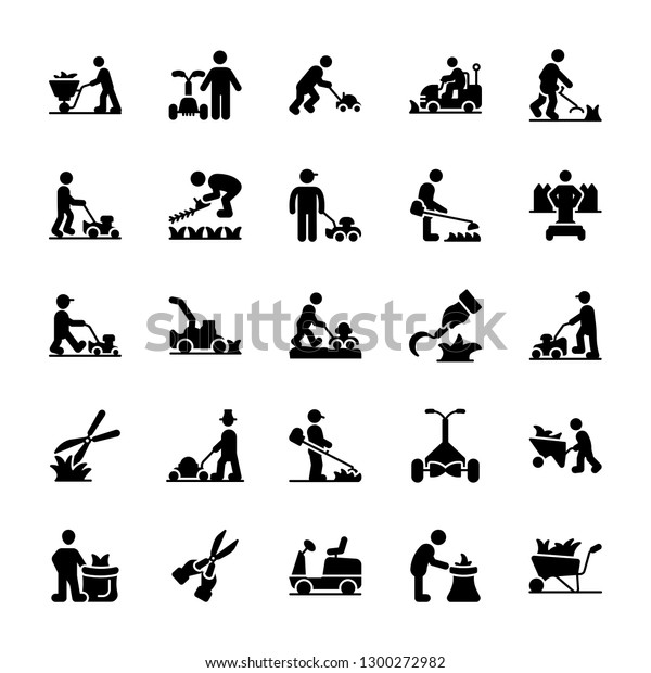 Workers Cutting Grass Icons Stock Vector (Royalty Free) 1300272982