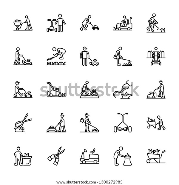 Workers Cutting Grass Icons Stock Vector (Royalty Free) 1300272985