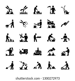 Workers Cutting Grass Icons Pack Stock Vector (Royalty Free) 1300272973
