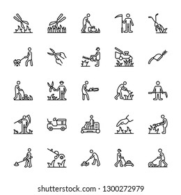 Workers Cutting Grass Icons Pack Stock Vector (Royalty Free) 1300272979 ...