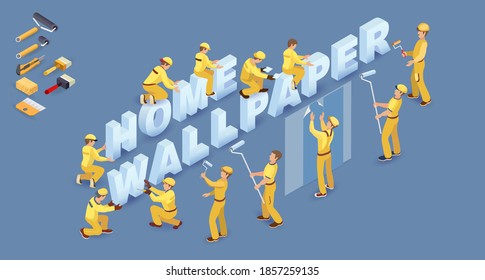 Workers Install Isometric Letters Words Home Stock Vector (Royalty Free ...