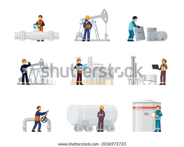 Workers Oil Gas Factories Set Oil Stock Vector (Royalty Free ...