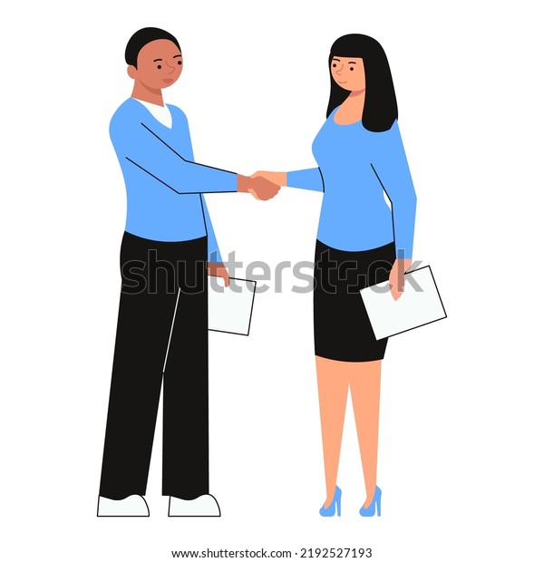 Workers Shake Hands Negotiating Thinking Brainstorming Stock Vector ...